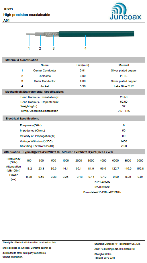 JH223 Cable datasheet